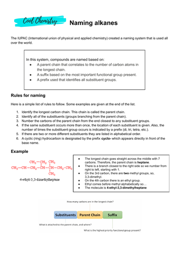Naming alkanes powerpoint, accompanying worksheet and answer key ...