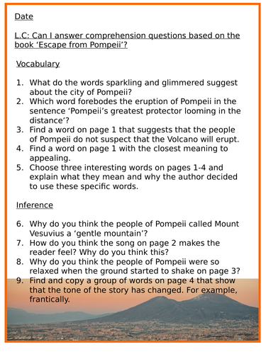 Escape from Pompeii Differentiated Comprehension Questions | Teaching ...