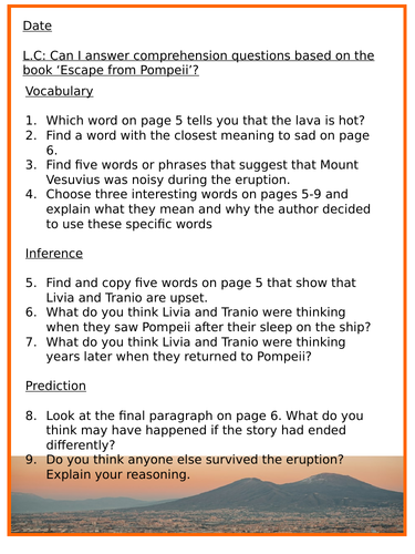 Escape from Pompeii Differentiated Comprehension Questions | Teaching ...
