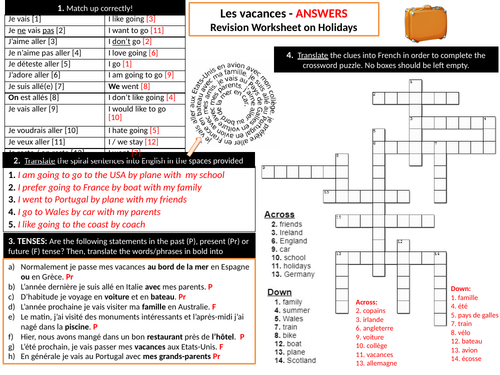 Revision of Holidays Worksheet - KS3 French | Teaching Resources
