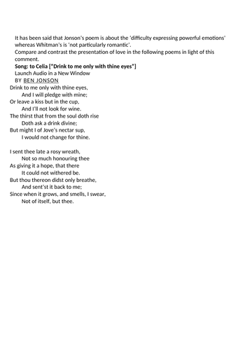 AQA A Level English Literature A Love Through the Ages Unseen Poetry ...