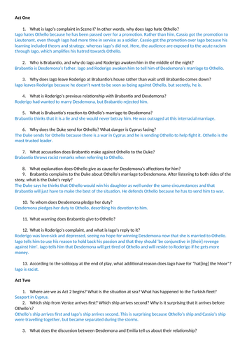 AQA A Level English Literature Othello Revision | Teaching Resources