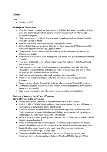 AQA A Level English Literature Othello Revision | Teaching Resources