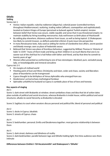 AQA A Level English Literature Othello Revision | Teaching Resources