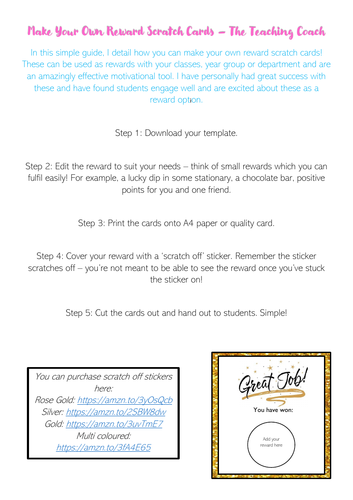 Make Your Own Scratch Cards - Reward Templates - Motivation Praise ...