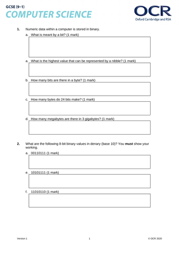 J277 Ocr Gcse Computer Science 1 2 Memory And Storage Part 2 End Of Unit Test Ans