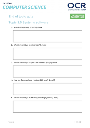 J277 OCR GCSE Computer Science: 1.5 Systems Software - END OF UNIT TEST ...