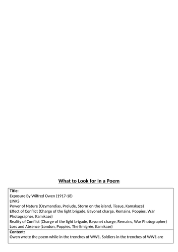 What to look for in a poem - Exposure | Teaching Resources