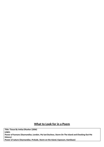 What to look for in a poem - Tissue | Teaching Resources