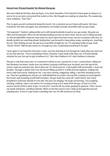 ‘Private Peaceful’ Morpurgo Reading Assessment ‘Nearly 4 O’Clock ...