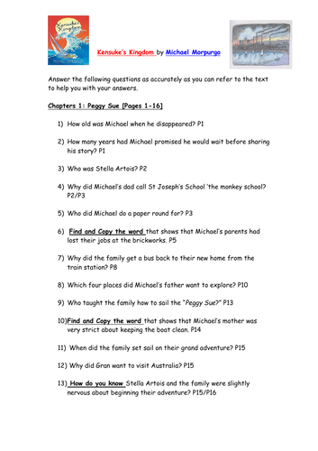 Kensuke's Kingdom Comprehension [Chapter 1] | Teaching Resources