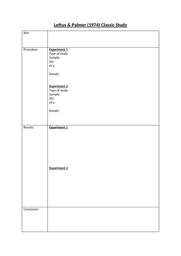 Edexcel A Level Psychology - Criminal - Loftus and Palmer Classic Study ...