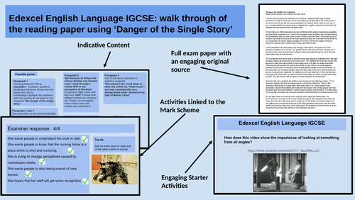 Edexcel IGCSE Language Paper 1: Danger of a Single Story Practice Paper ...