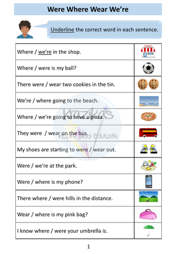 Functional Skills English - Entry Level 1 - Homophones - Where, Were ...