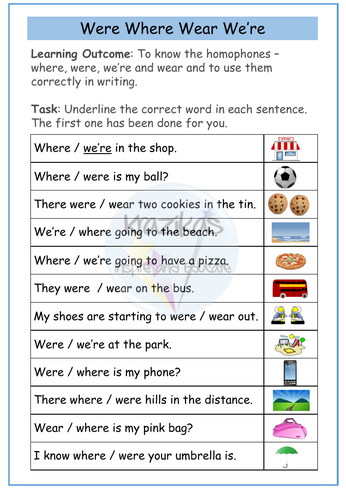 Functional Skills English - Entry Level 1 - Homophones - Where, Were ...