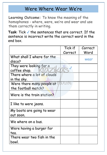 Functional Skills English - Entry Level 1 - Homophones - Where, Were ...