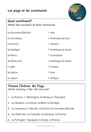 French countries and continents | Teaching Resources