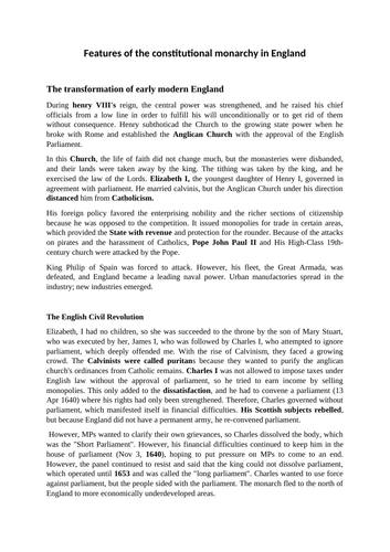 Features of the constitutional monarchy in England | Teaching Resources