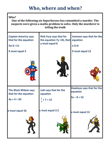 Maths Murder Mystery: Algebra Solving Equations with one variable ...
