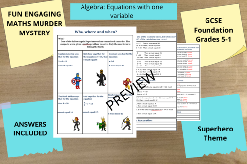Maths Murder Mystery: Algebra Solving Equations with one variable ...