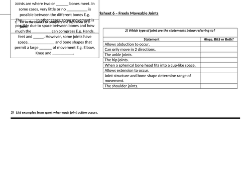 AQA GCSE PE - Joint Types in the Body | Teaching Resources
