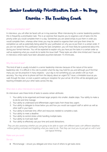 Senior Leadership SLT | Interview Preparation | Prioritisation Task ...