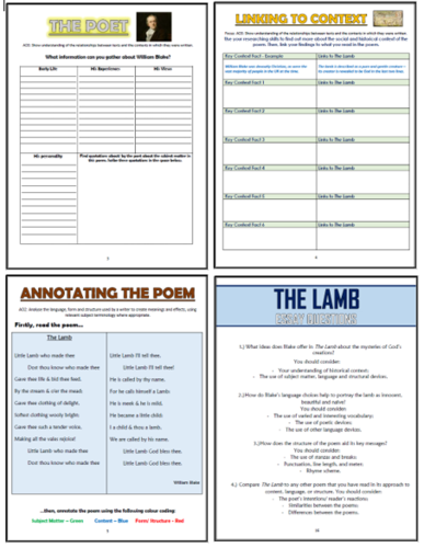 The Lamb - William Blake - Comprehension Activities Booklet! | Teaching ...