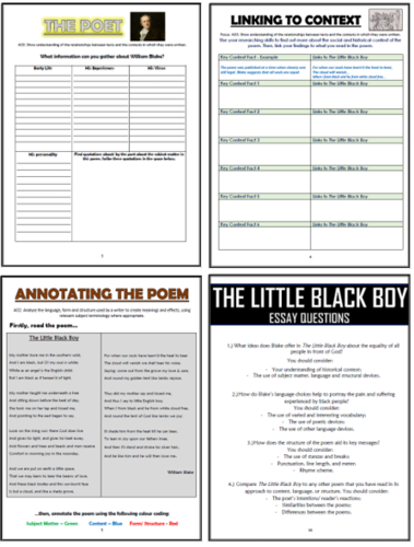 The Little Black Boy - William Blake - Comprehension Activities Booklet ...