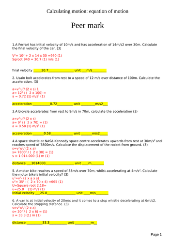 v2=u2+2as equation of motion | Teaching Resources