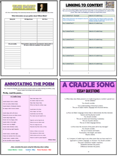 A Cradle Song - William Blake - Comprehension Activities Booklet ...