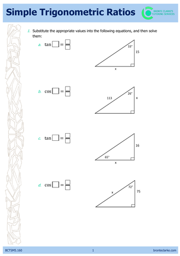 Simple Trigonometric Ratios Worksheet (with Answers) | Teaching Resources