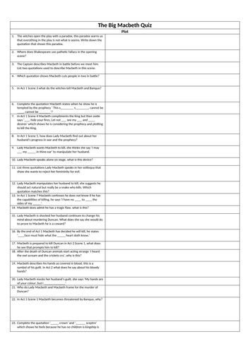 The Big Macbeth quiz and answers | Teaching Resources