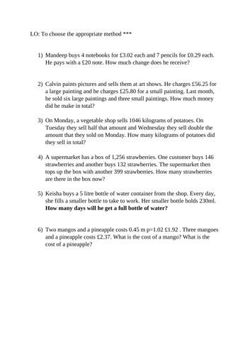 Word problems multistep year 6 | Teaching Resources