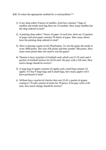 Word problems multistep year 6 | Teaching Resources