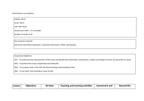 Film Music Scheme of work | Teaching Resources