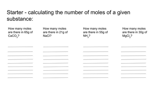 Chemistry Moles activity pack - slides with answers GCSE / AS revision ...