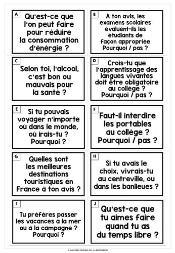 FRENCH SPEAKING & WRITING PROMPTS FREEBIE | Teaching Resources