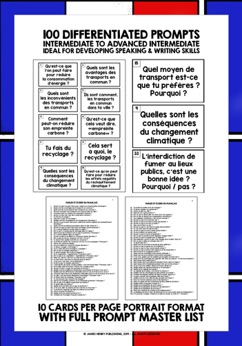 FRENCH SPEAKING & WRITING PROMPTS #2 | Teaching Resources