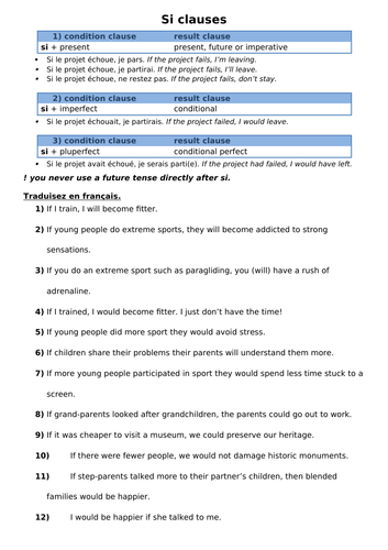 Si clauses | Teaching Resources