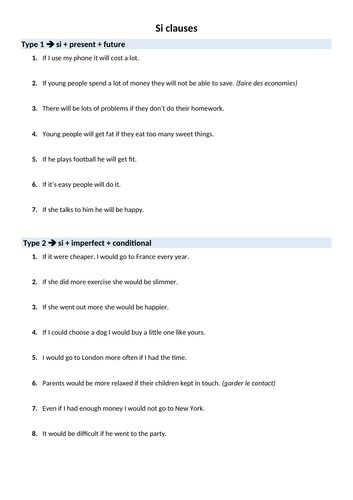 Si clauses | Teaching Resources