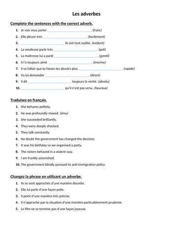 Les adverbes | Teaching Resources