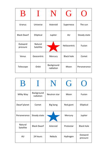Physics Bingo: Astronomy/Space | Teaching Resources