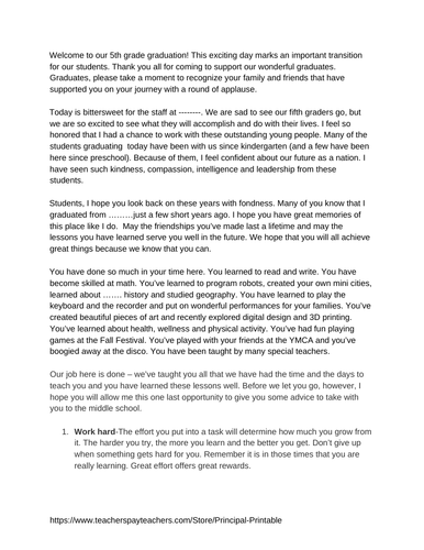 School principal 5th grade graduation speech | Teaching Resources School principal 5th grade graduation speech | Teaching Resources