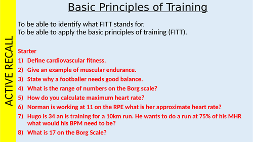 BTEC Sport: Unit 1 Principles of Training | Teaching Resources