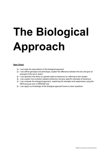 Approaches booklet 5 - Biological approach | Teaching Resources