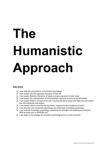 Approaches booklet 7 - Humanistic approach | Teaching Resources