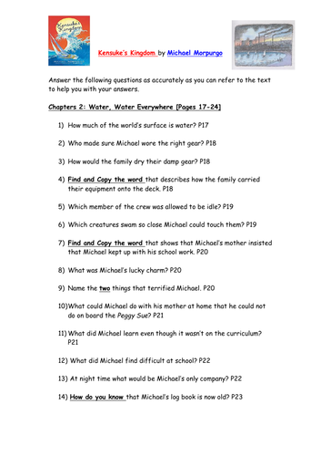 Kensuke's Kingdom Comprehension [Chapter 2] | Teaching Resources