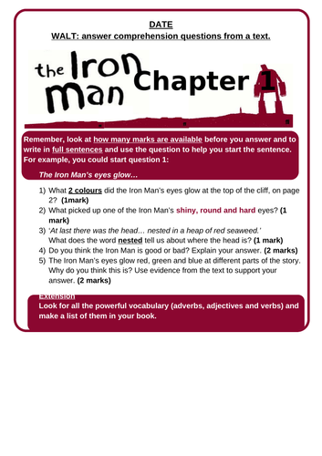 The Iron Man - Chapter 1 & 2 - Comprehension and Vocabulary | Teaching ...