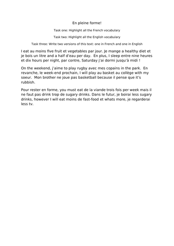 French healthy living tangled translation | Teaching Resources