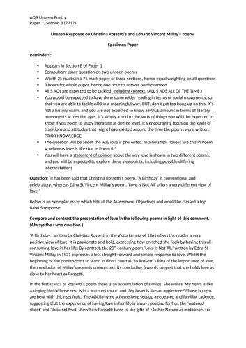 AQA A-level Unseen Poetry: Complete Exemplar Essay (7712) | Teaching ...